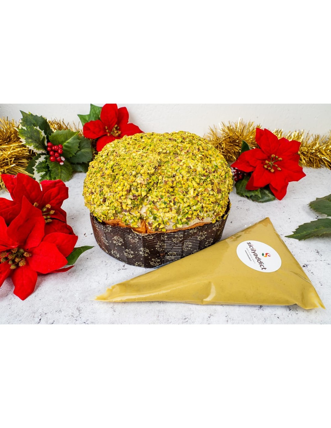 Sicilyaddict Pistachio Panettone 1 kg with spreadable cream 200gr - 2 ...